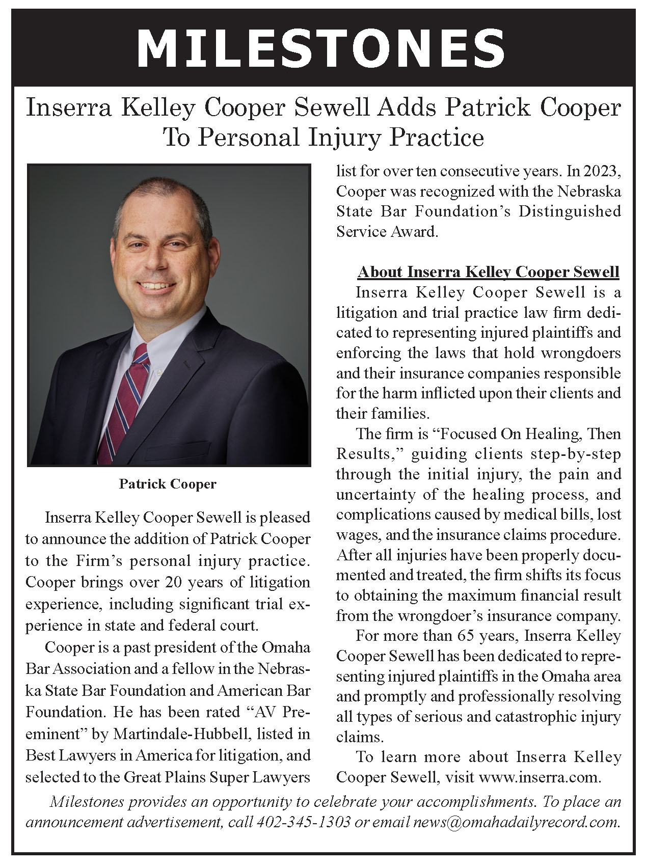 Inserra Kelley Cooper Sewell Adds Patrick Cooper To Personal Injury ...